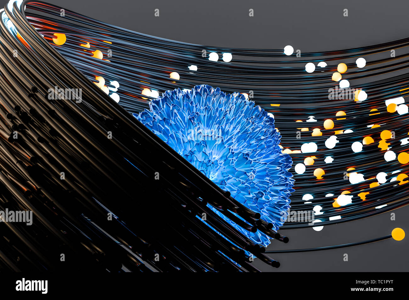 Luminous spheres with flowing lines, three-dimensional rendering Stock ...