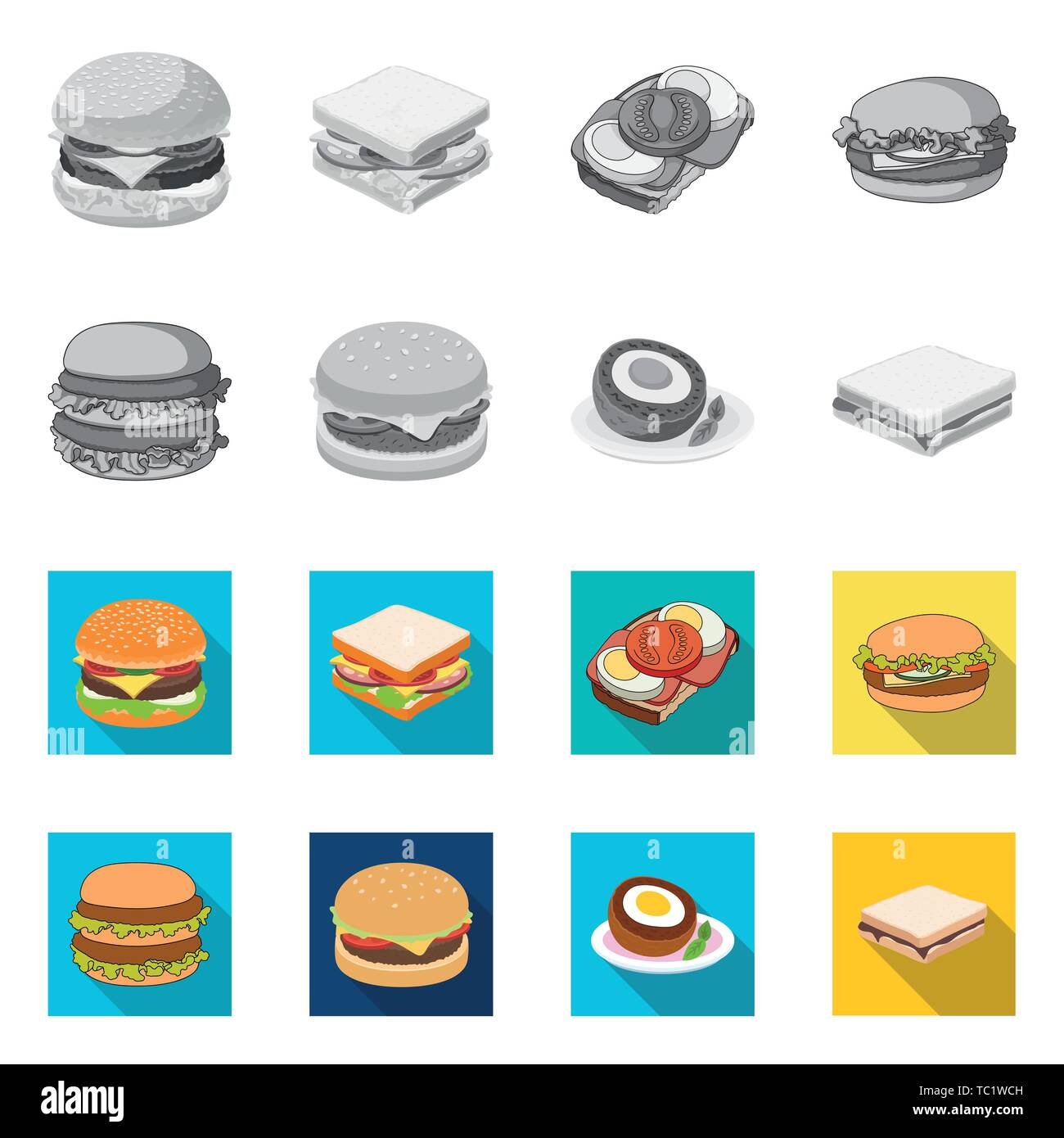 Vector illustration of sandwich and wrap symbol. Set of sandwich and ...