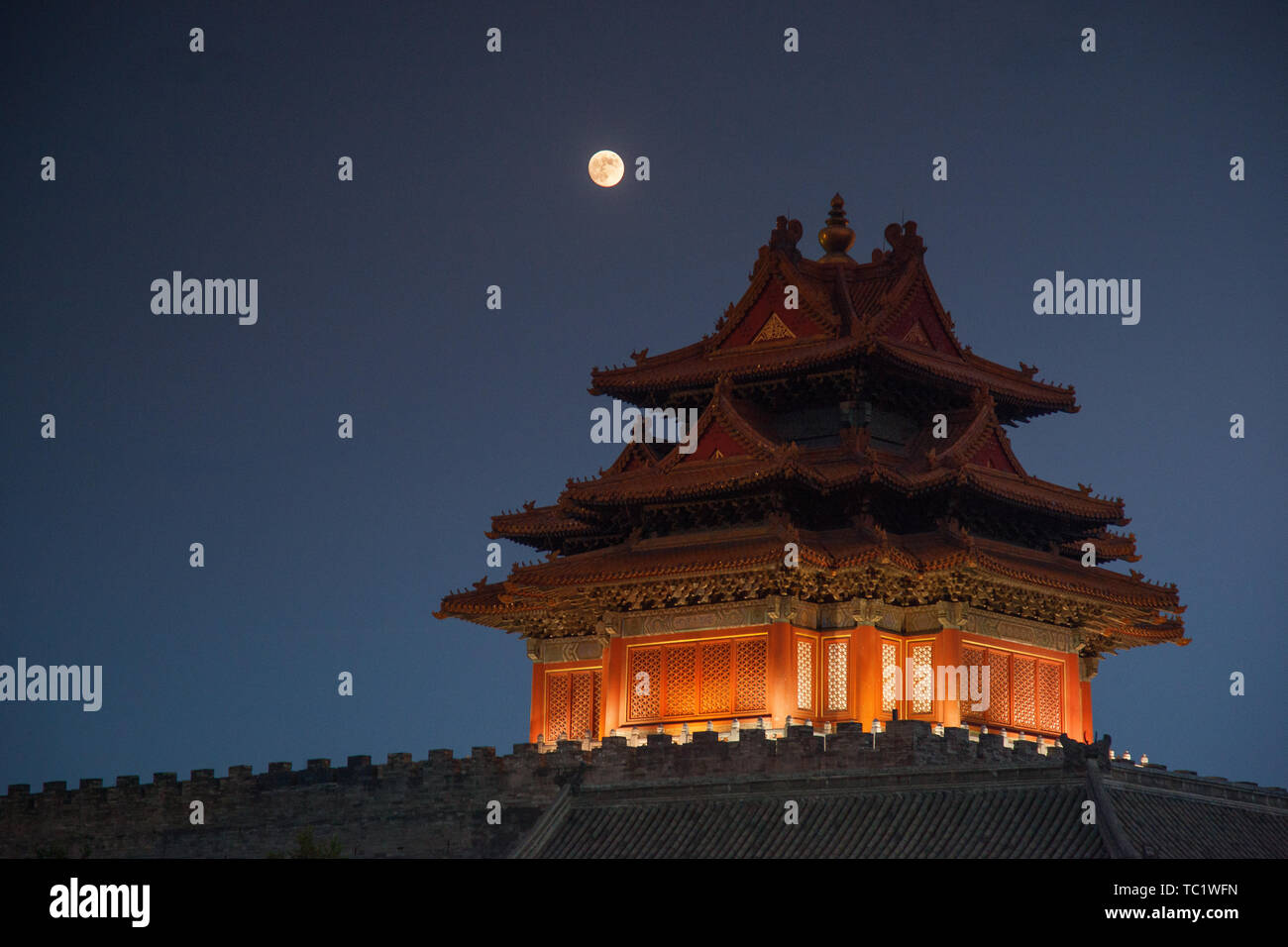 Corner tower moonlight Stock Photo - Alamy