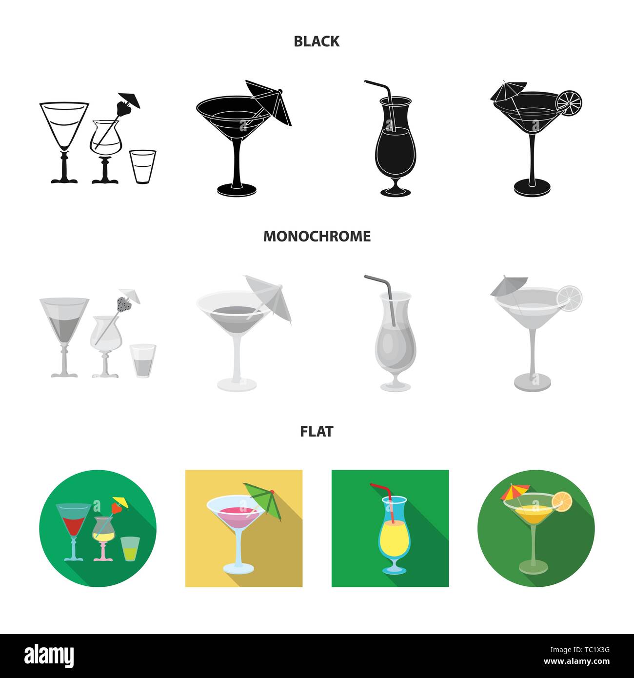 Vector design of cocktail and menu icon. Set of cocktail and margarita ...