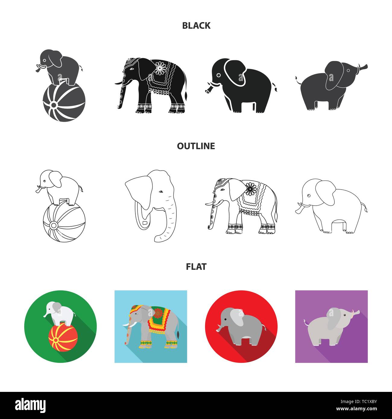 Vector illustration of elephant and asian symbol. Set of elephant and ...