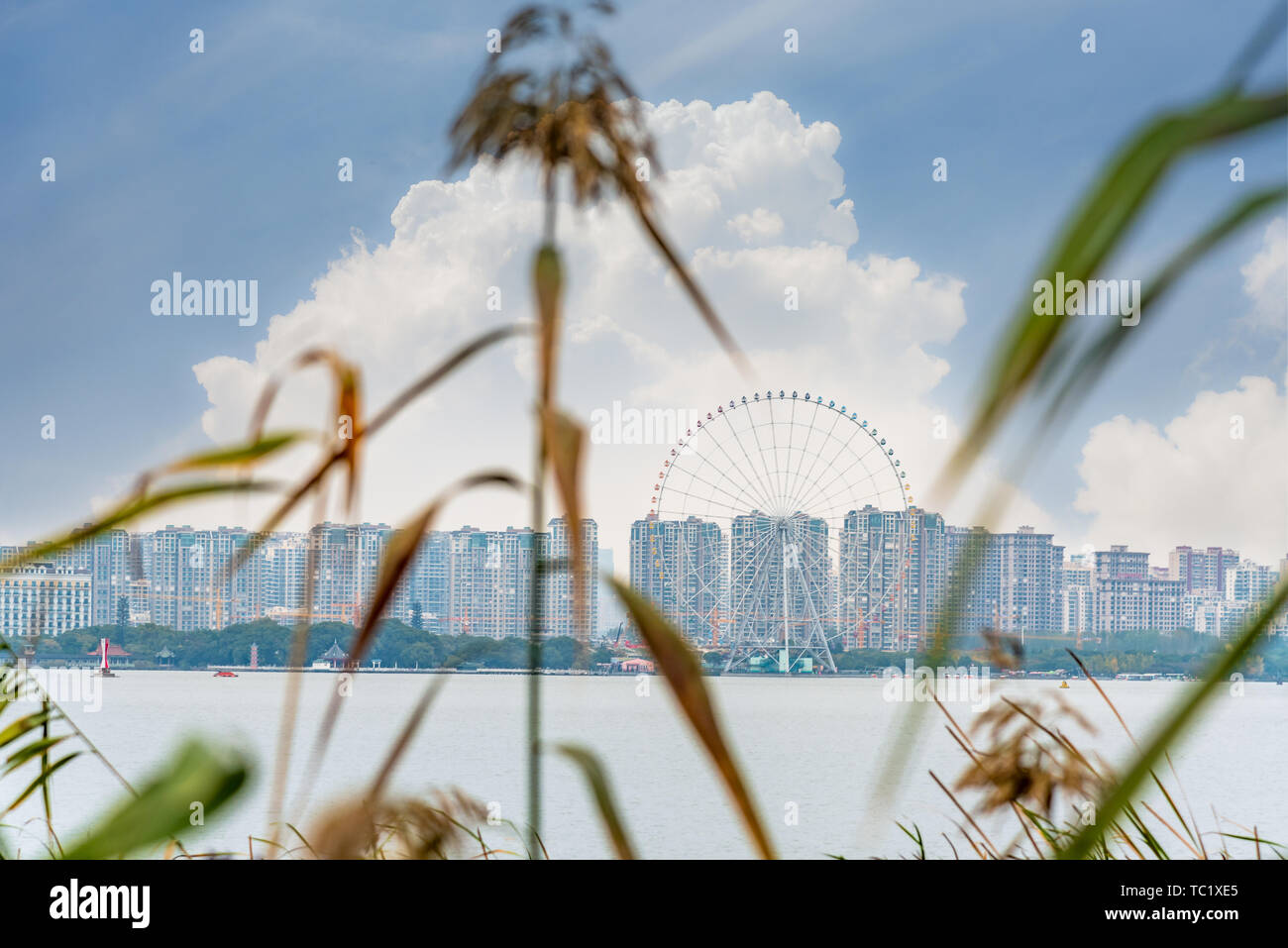 Landmark building in Wuxi City on the other side of Li Lake Stock Photo ...