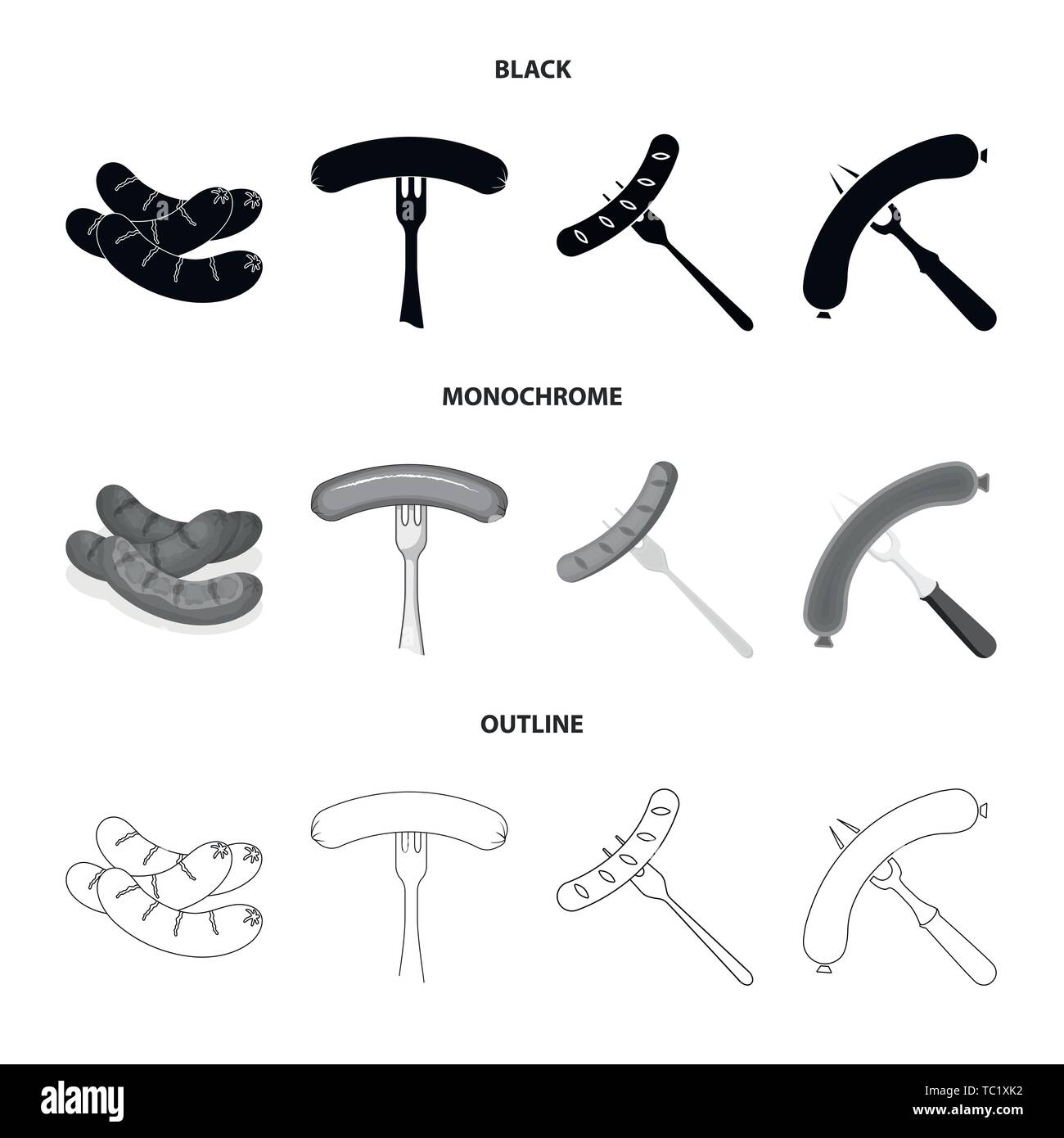 Vector illustration of sausage and party sign. Collection of sausage ...