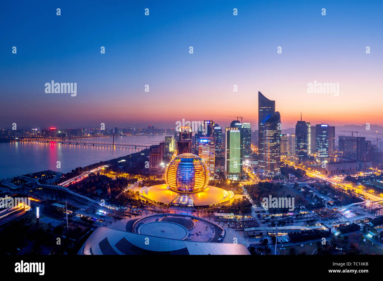 Panoramic night view of Hangzhou photography China Stock Photo - Alamy