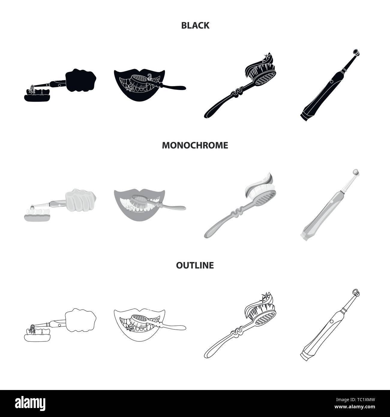 Vector illustration of toothpaste and brush sign. Set of toothpaste and ...