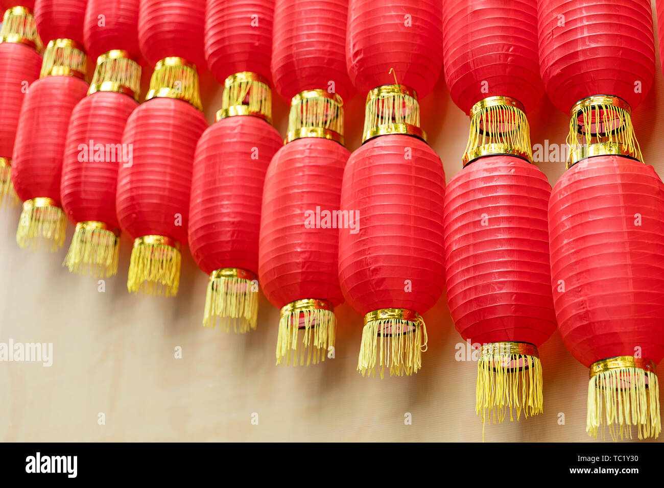 Big red lantern hanging high in Chinese New Year Stock Photo - Alamy