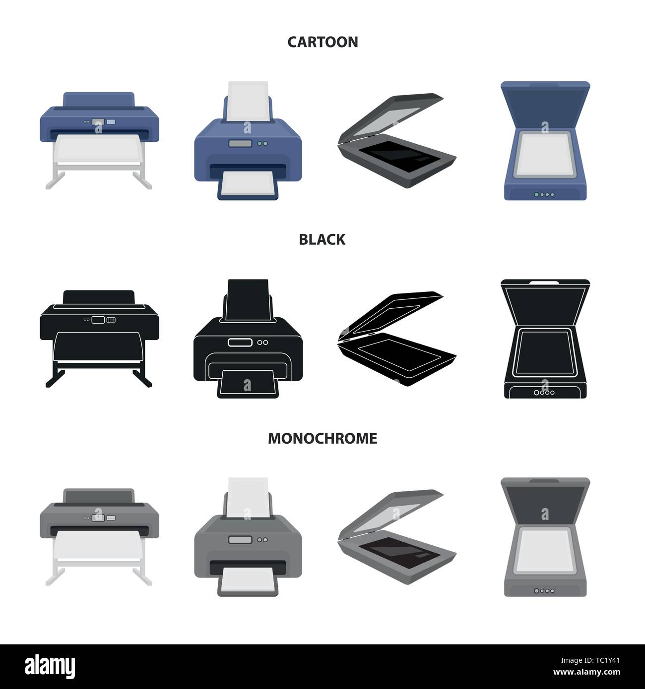 Vector illustration of printer and plotter icon. Collection of printer ...