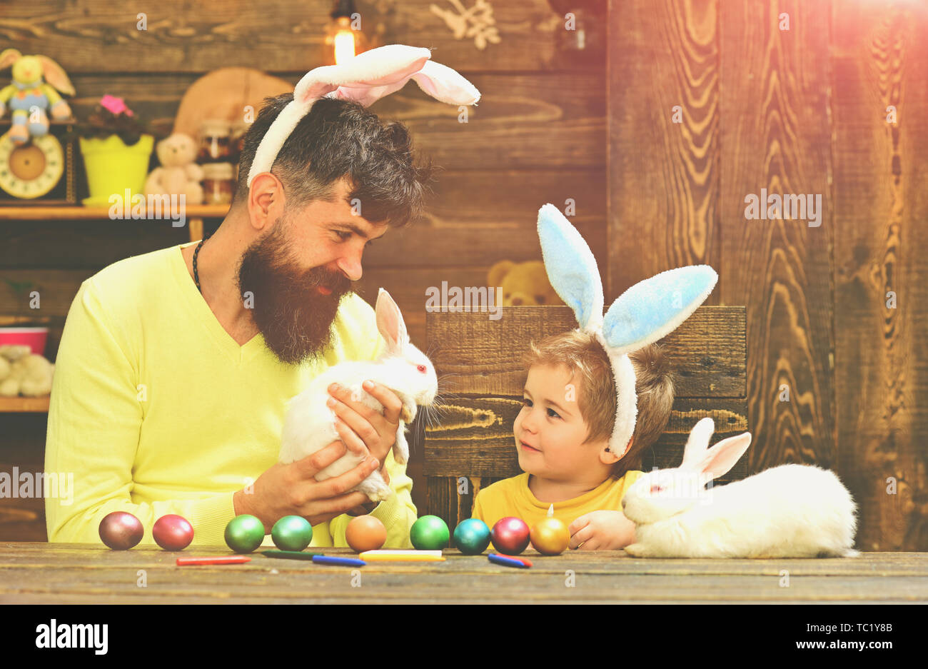 Rabbit's family with bunny ears Stock Photo - Alamy