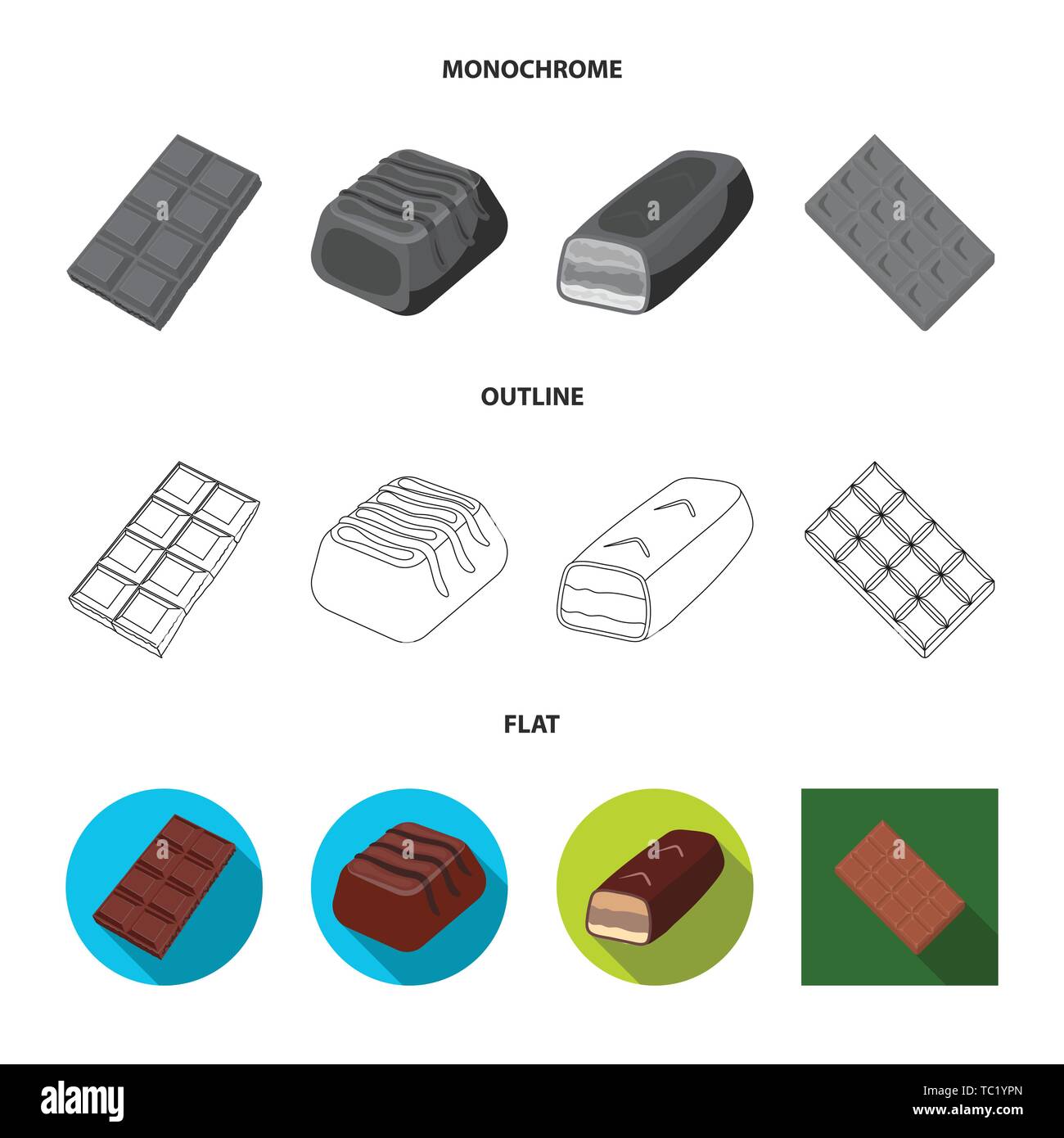 Vector illustration of chocolate and flavor sign. Set of chocolate and ...
