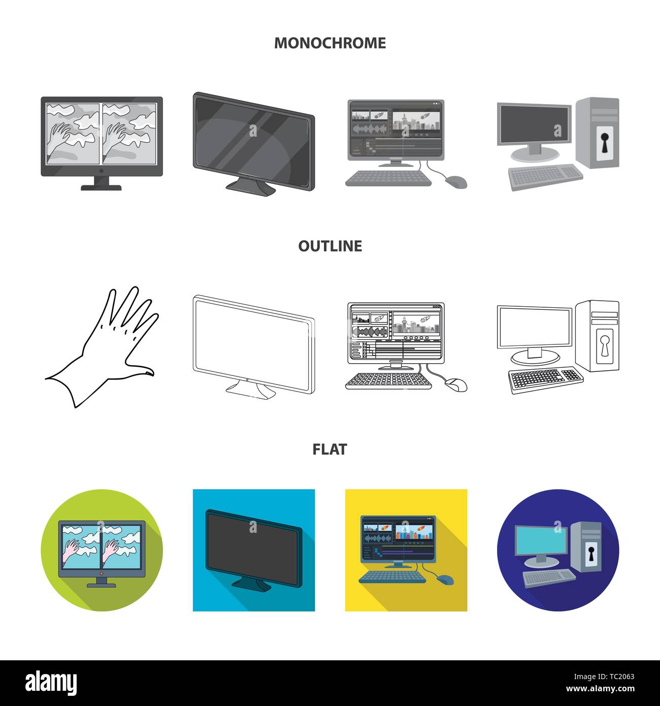 Vector illustration of screen and computer icon. Set of screen and ...