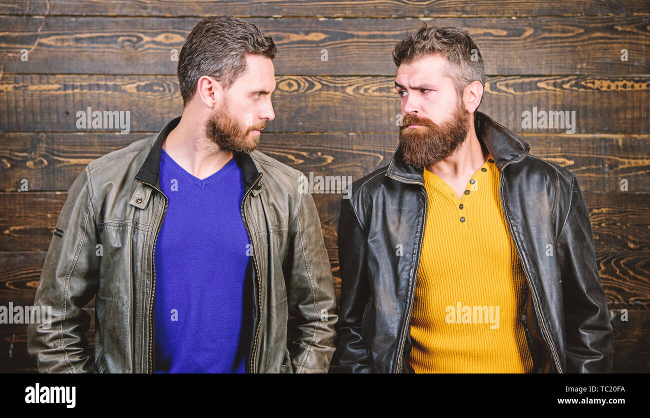 Exude masculinity. Men brutal bearded hipster. Confident competitors ...