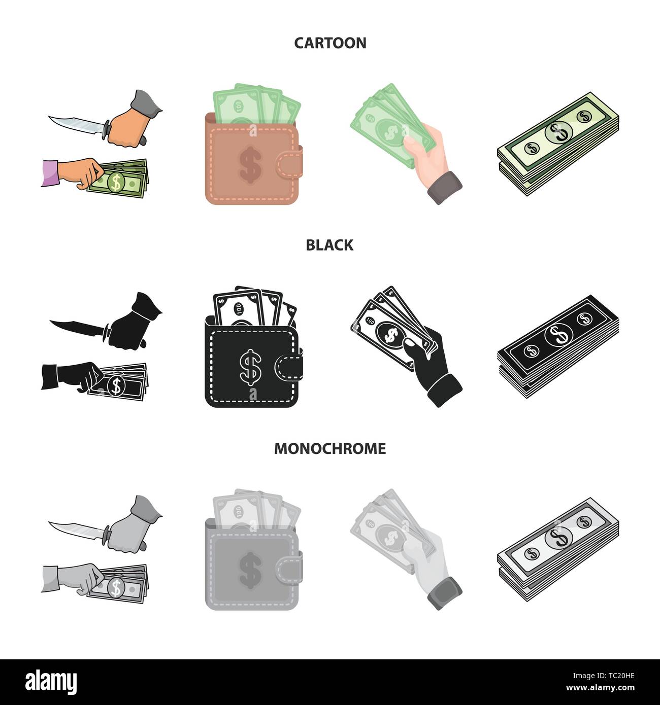 Vector design of cash and currency icon. Collection of cash and stack ...