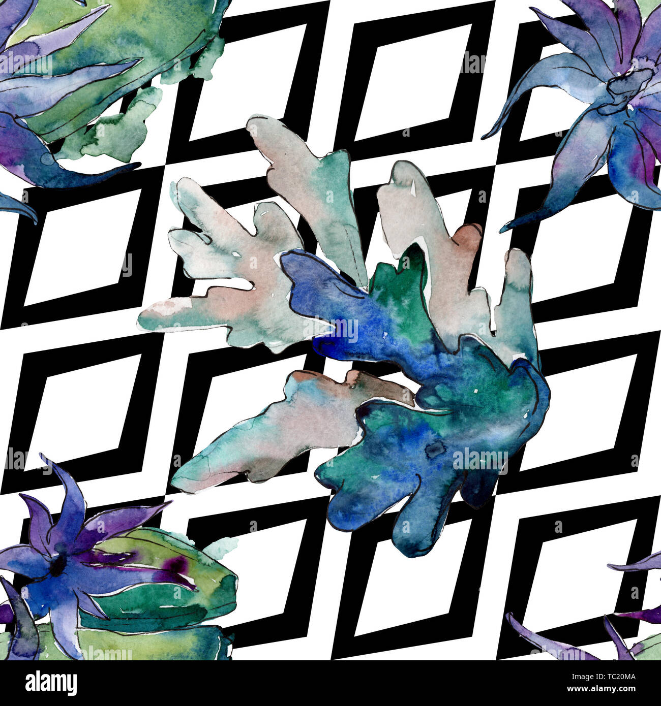 Colorful aquatic underwater nature coral reef. Watercolor illustration ...