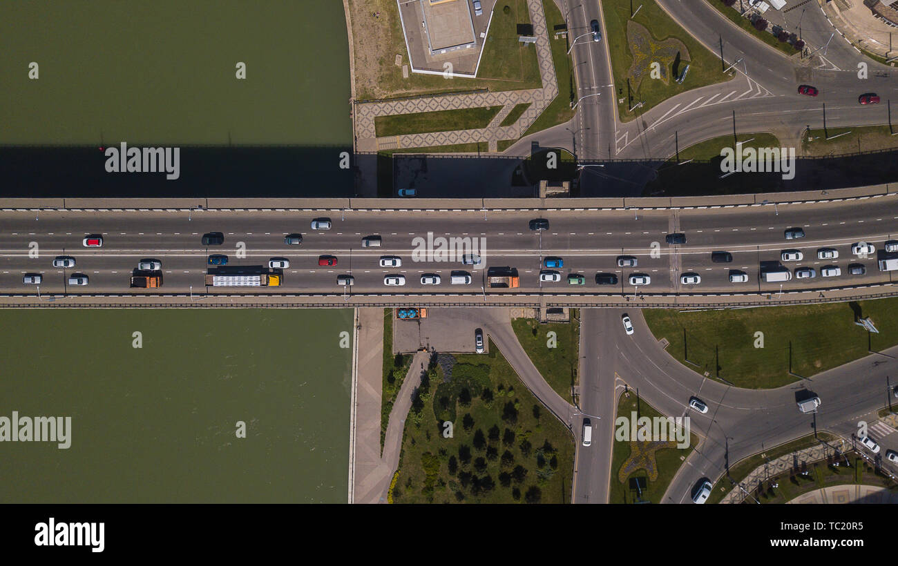 Top down view of urban city traffic jam on car bridge Stock Photo - Alamy