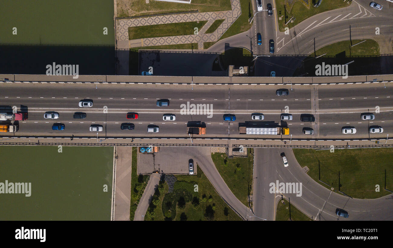 Drone's Eye View of urban traffic jam on bridge Stock Photo - Alamy