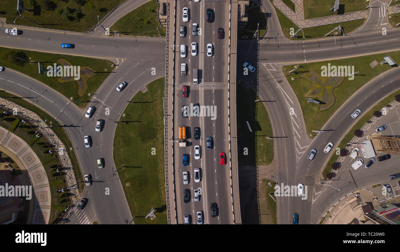 Drone's Eye View of urban traffic jam on bridge Stock Photo - Alamy