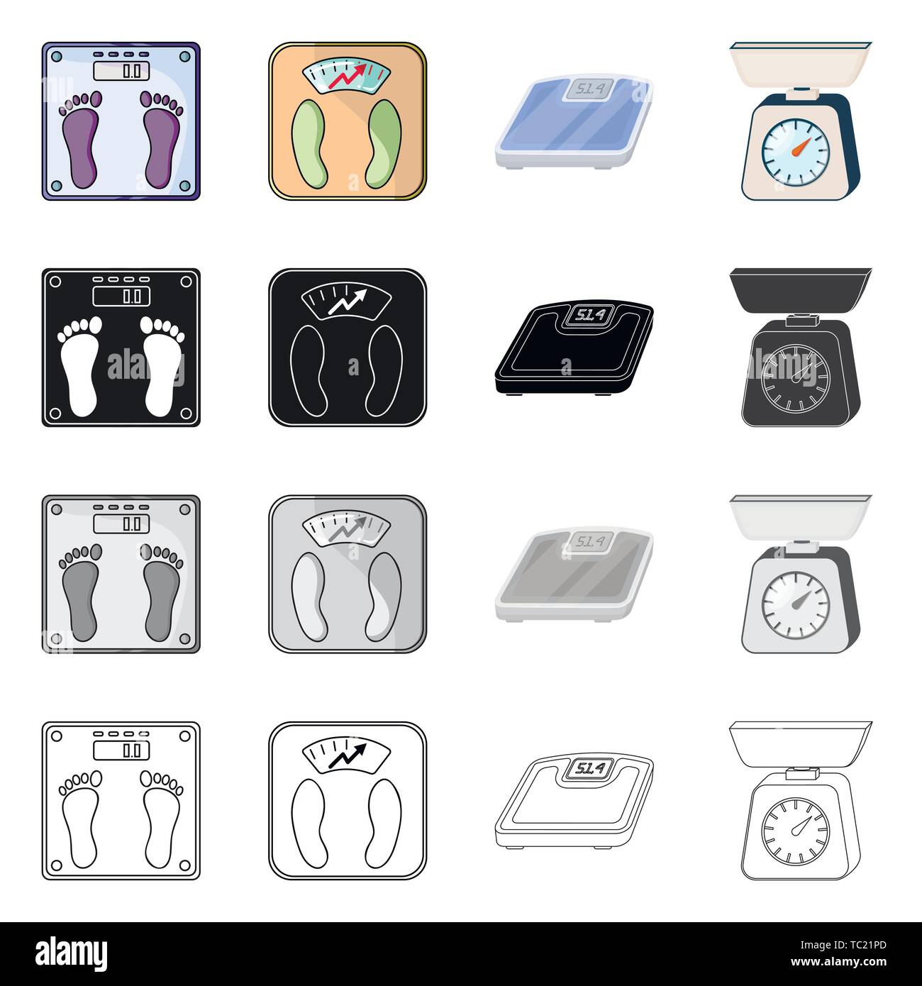 Vector illustration of weight and lab sign. Set of weight and kitchen ...