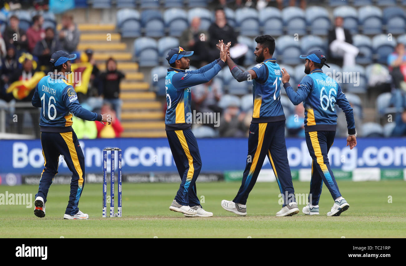 Sri Lanka's Isuru Udana celebrates taking the wicket of Afghanistan's ...