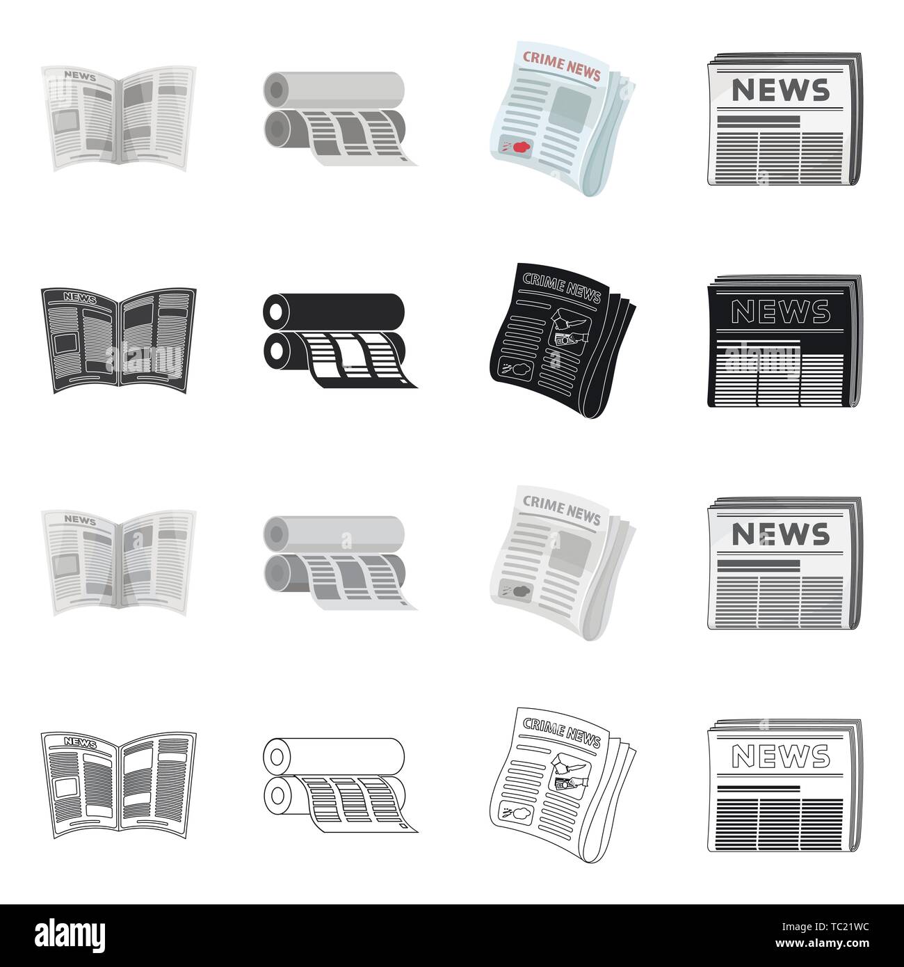 Vector illustration of daily and folded sign. Set of daily and paper ...