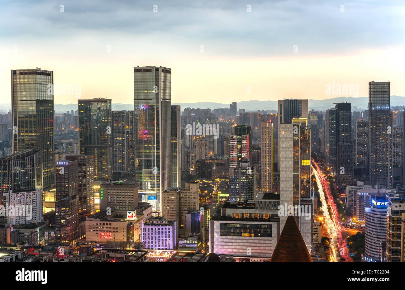 Chengdu city skyline night view Stock Photo - Alamy