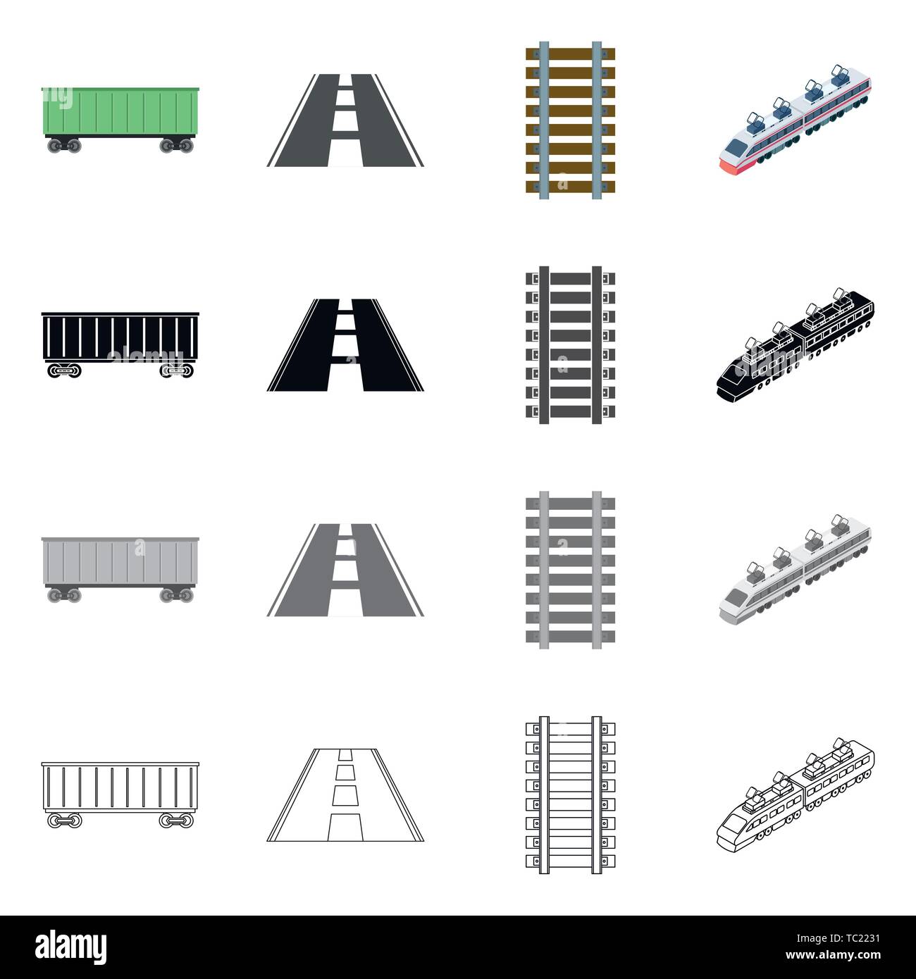 Vector illustration of railroad and train icon. Collection of railroad ...