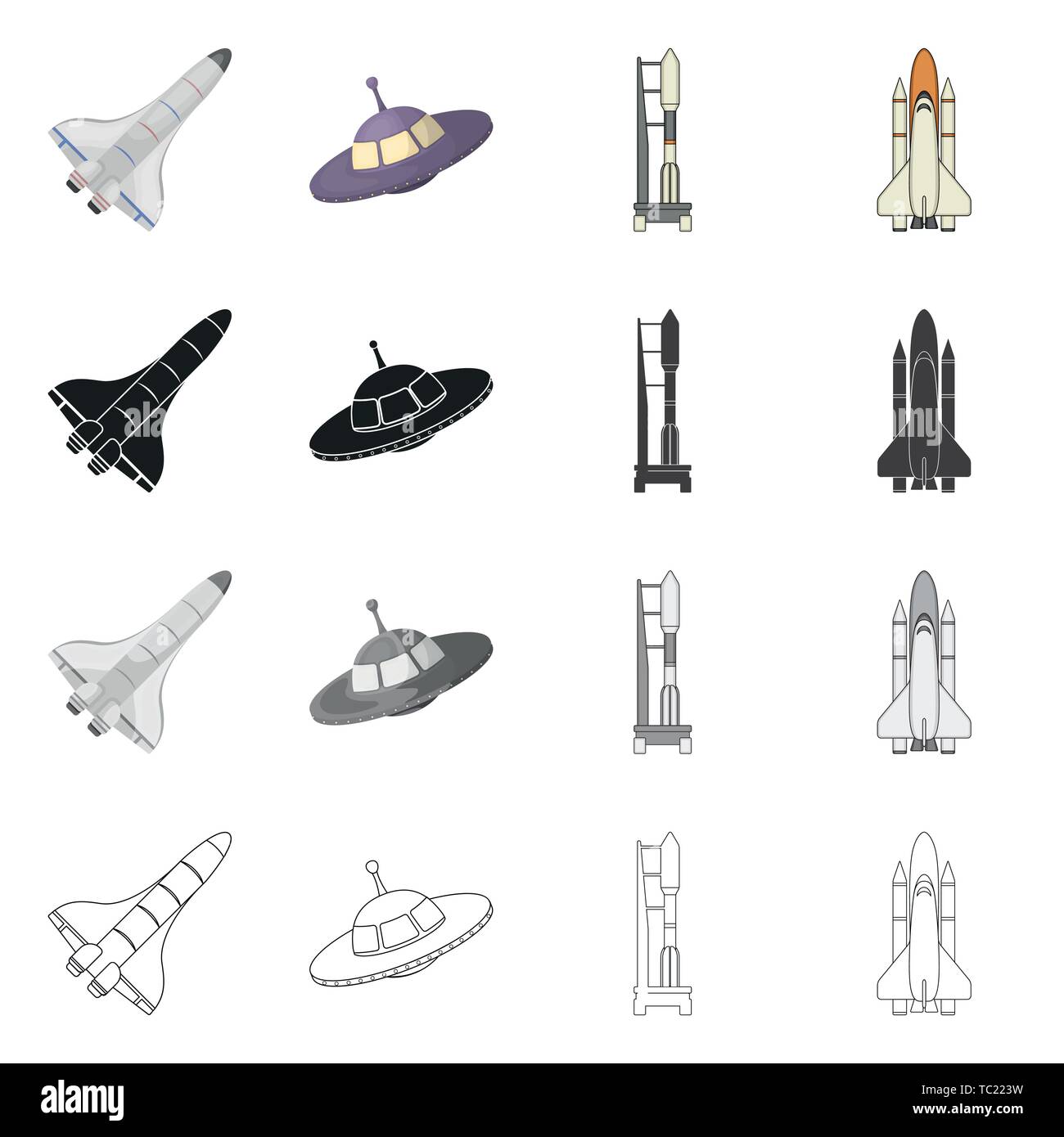 Vector illustration of spaceship and ship sign. Set of spaceship and ...