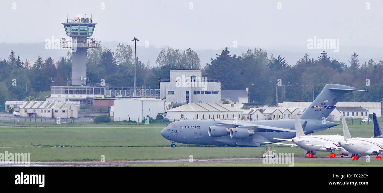 A US Air Force transport plane on the runway of Shannon Airport in Co ...