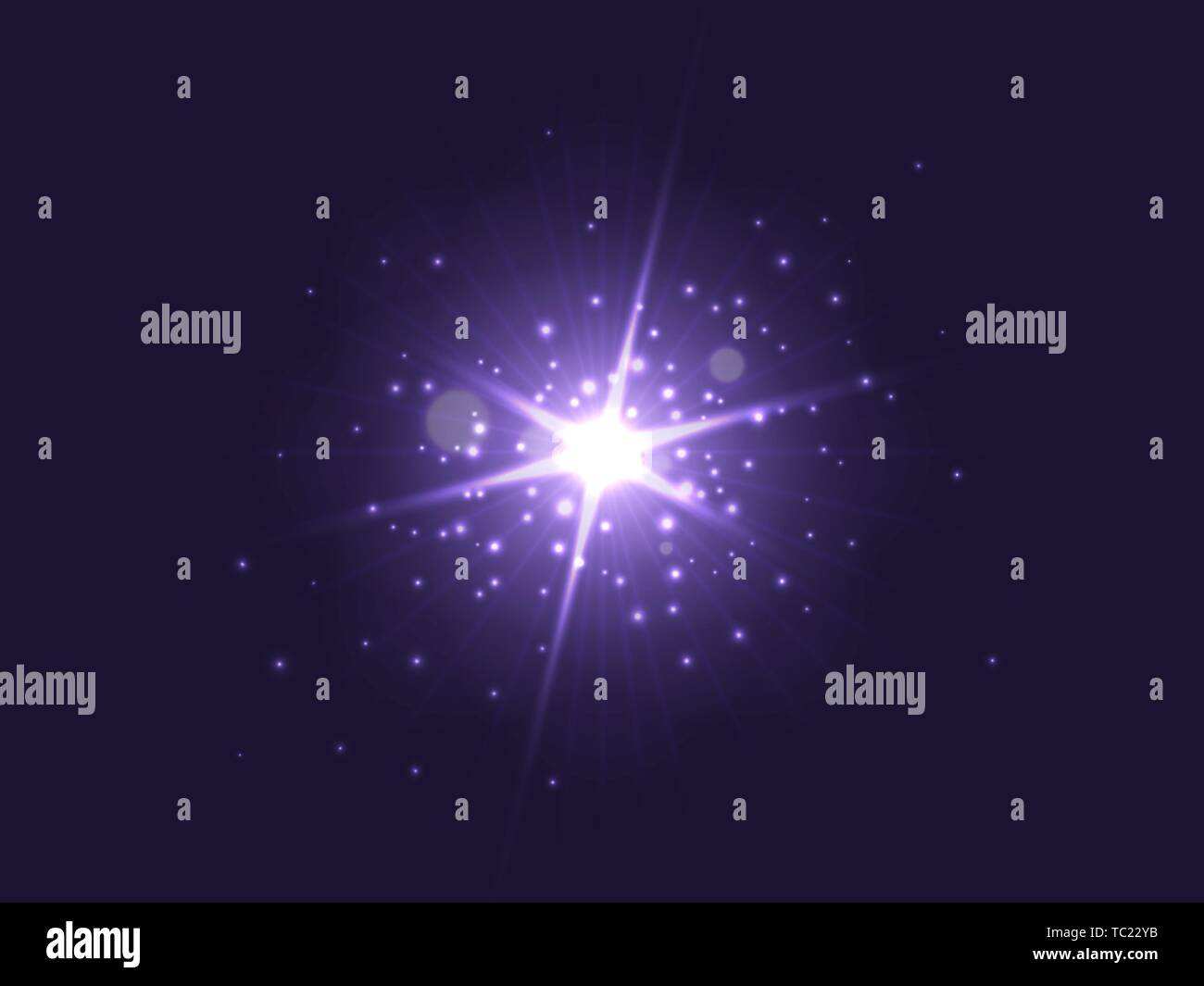 Purple glowing light burst explosion on dark background. Bright star ...