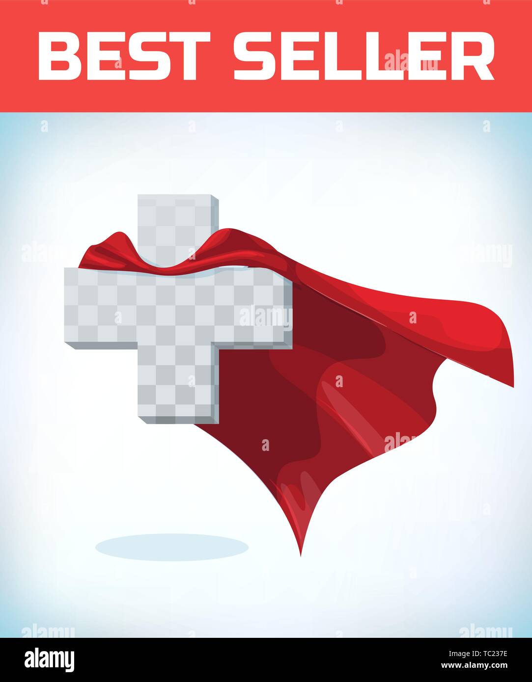 Equilateral cross in hero cape. Doctor super cloak. Pharmacy sign ...