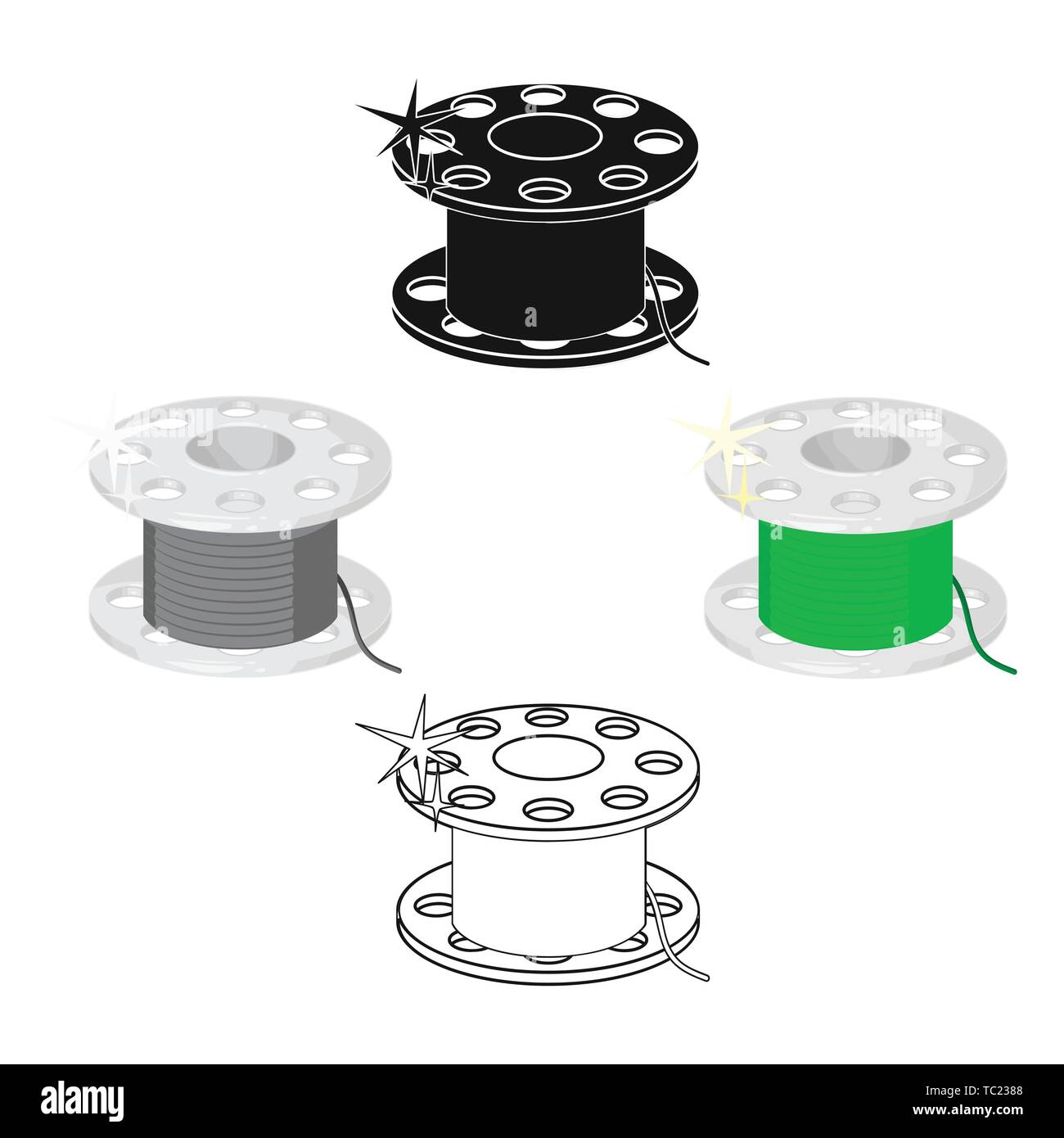 Metal bobbin for sewing. Sewing and equipment single icon in cartoon ...