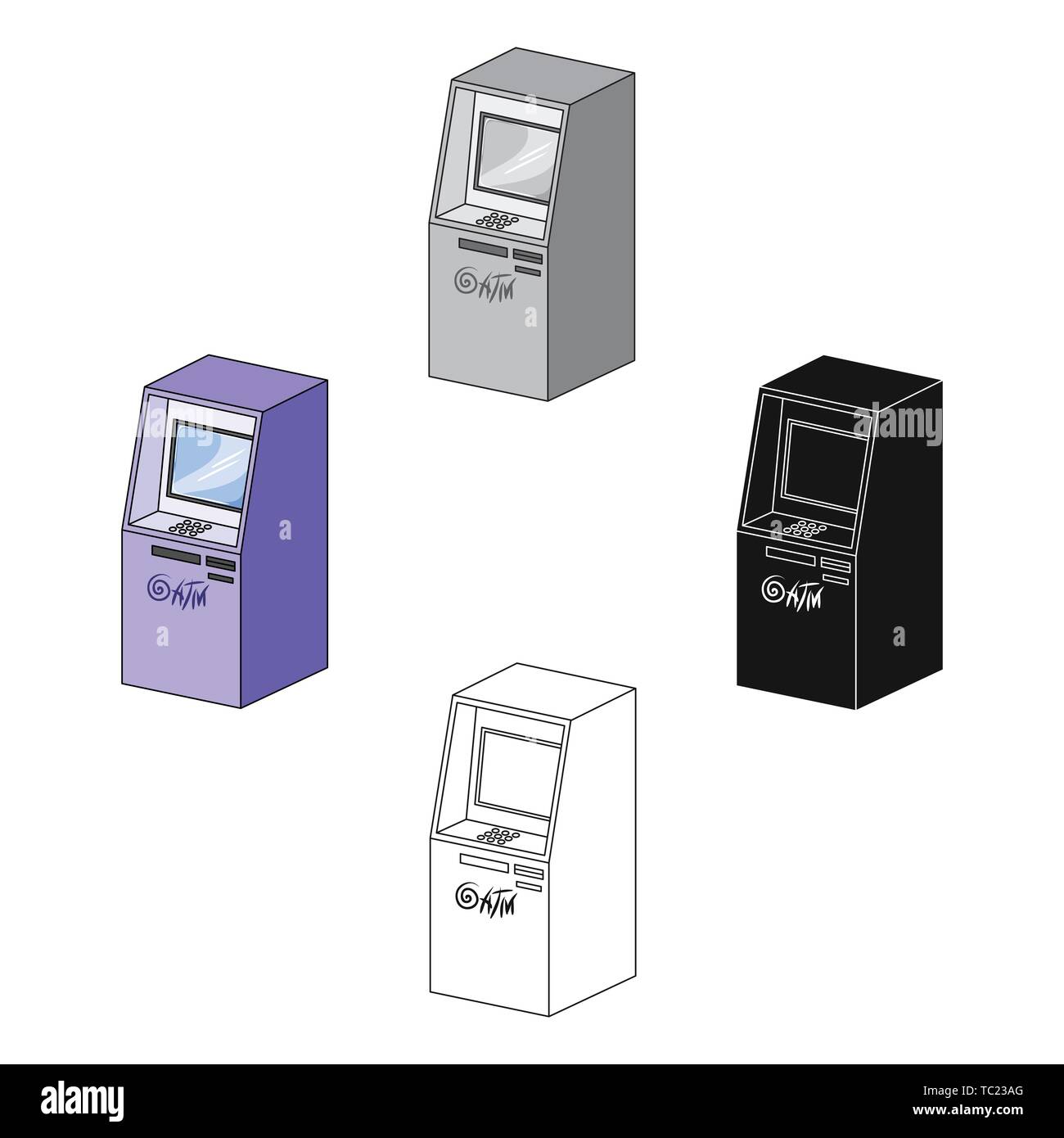 Terminal, ATM for receiving cash. Terminals single icon in cartoon ...