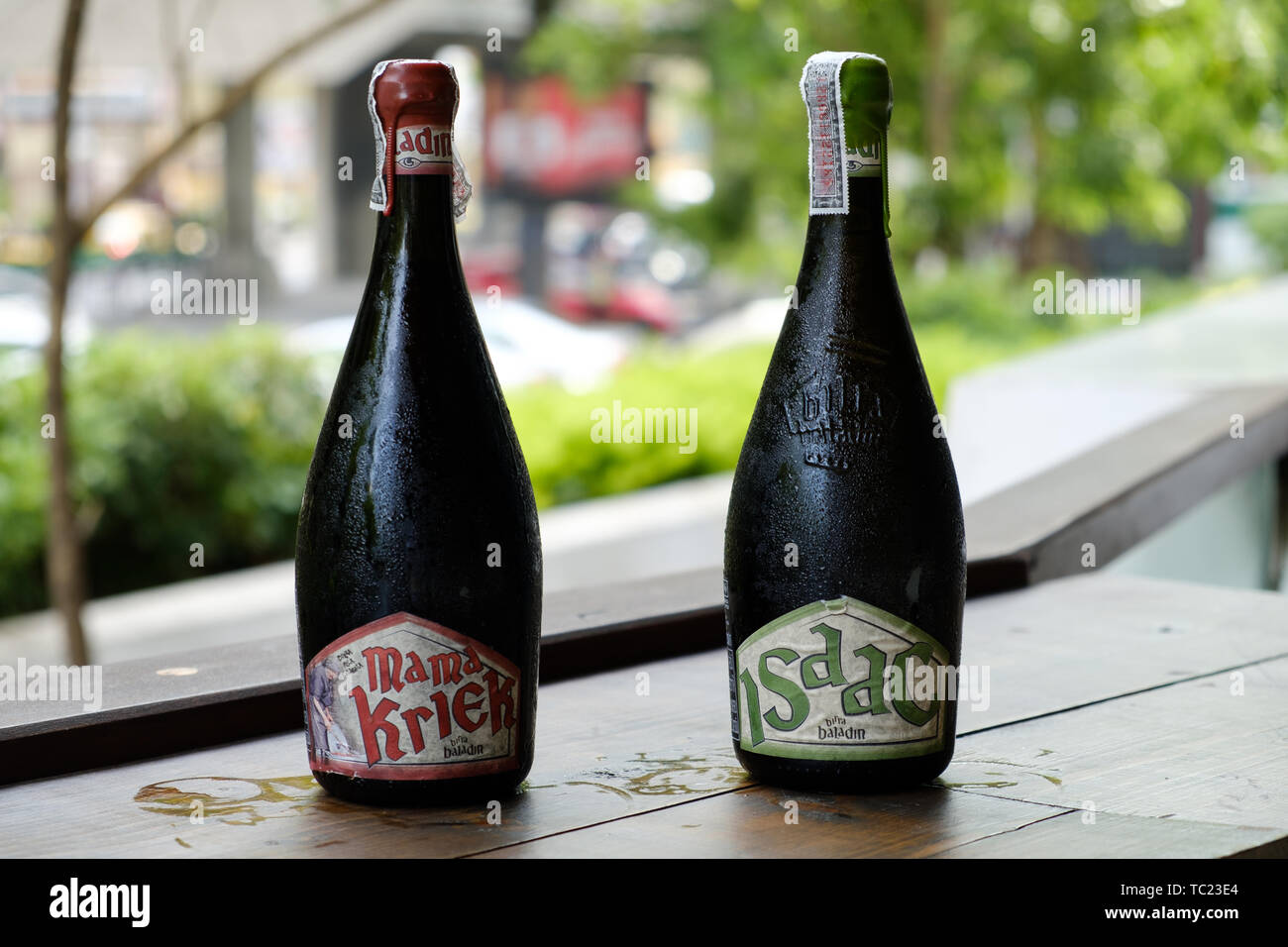 close up of artisanal italian craft bootle beers beer outdoor beer ...