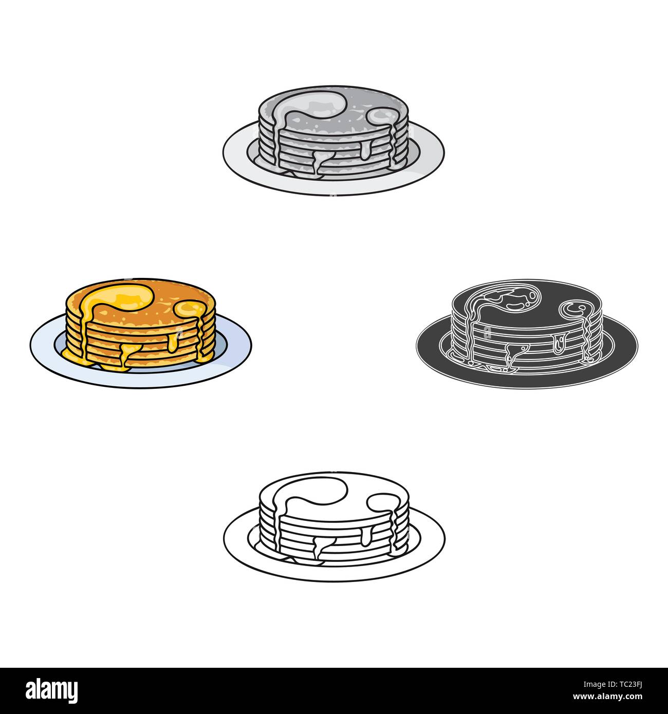 Pancakes with honey icon in cartoon,black style isolated on white ...