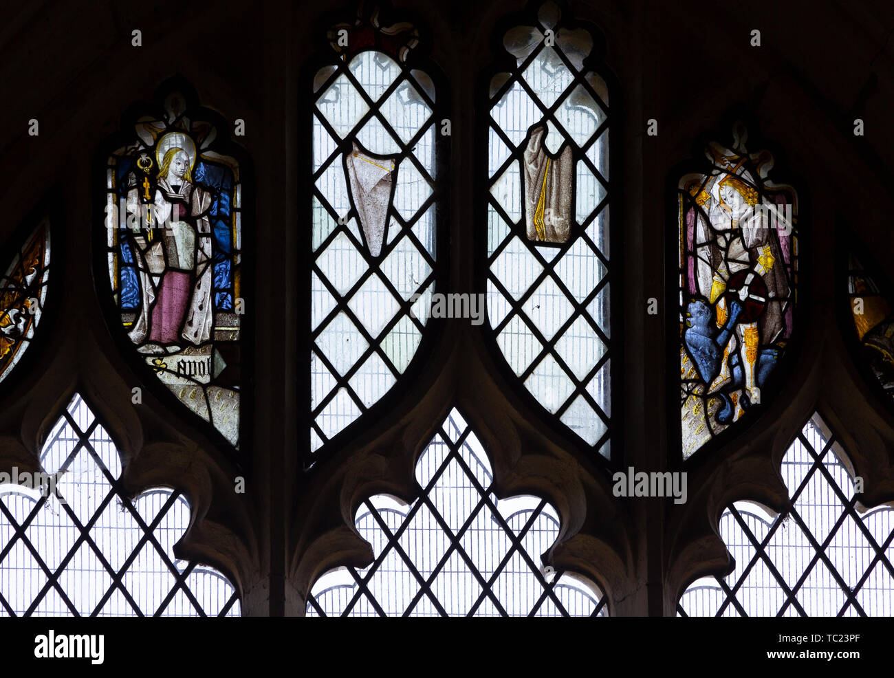 Saint Apollonia and Saint Michael, 15th century stained glass, Chilton ...