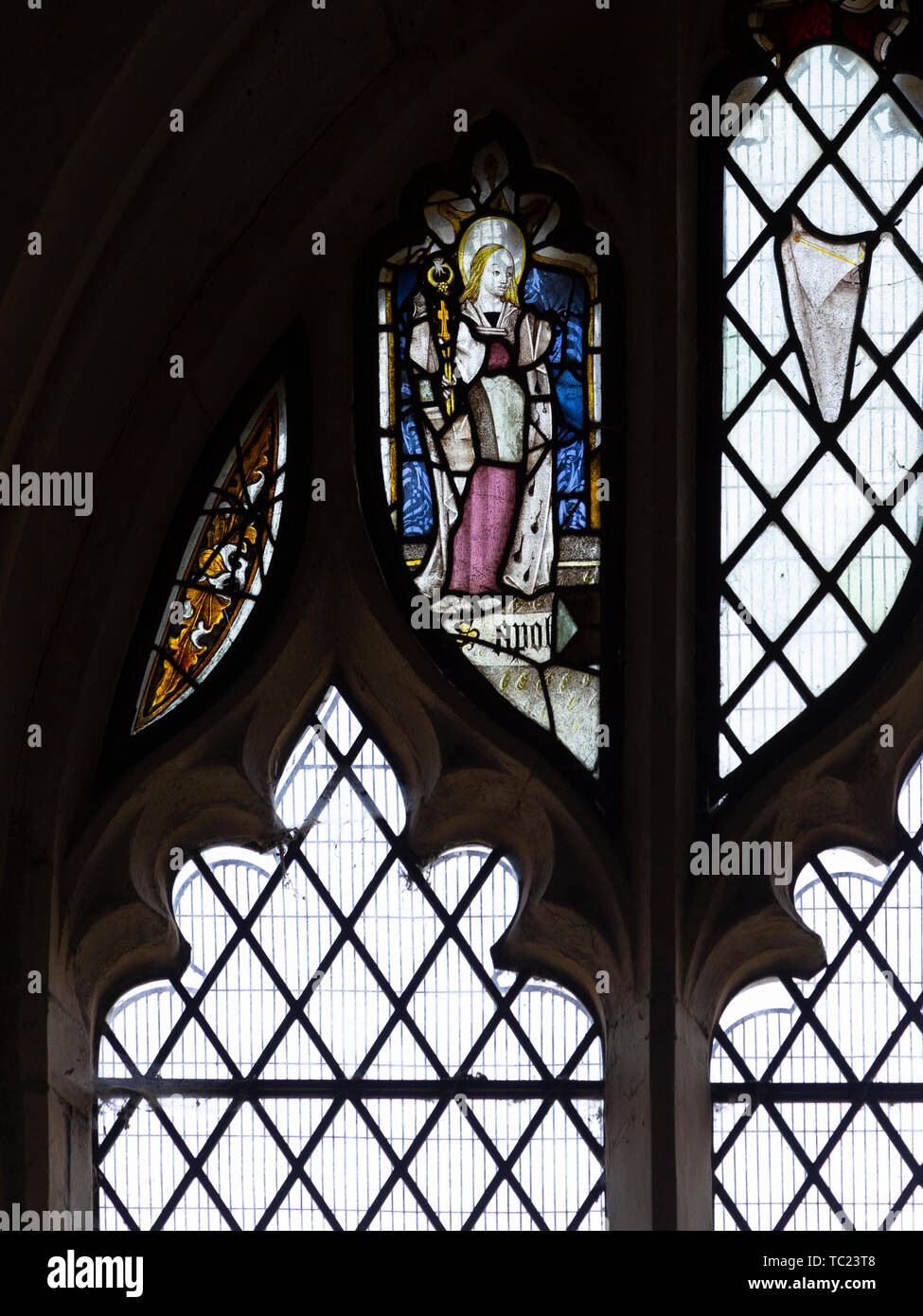 Saint Apollonia holding her tooth in pincers 15th century stained glass ...