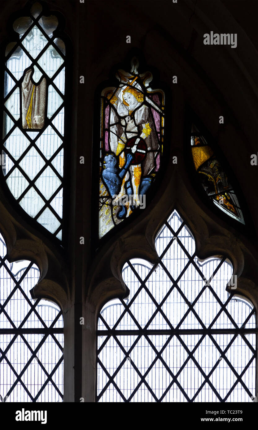 Saint Michael killing dragon 15th century stained glass, Chilton church ...