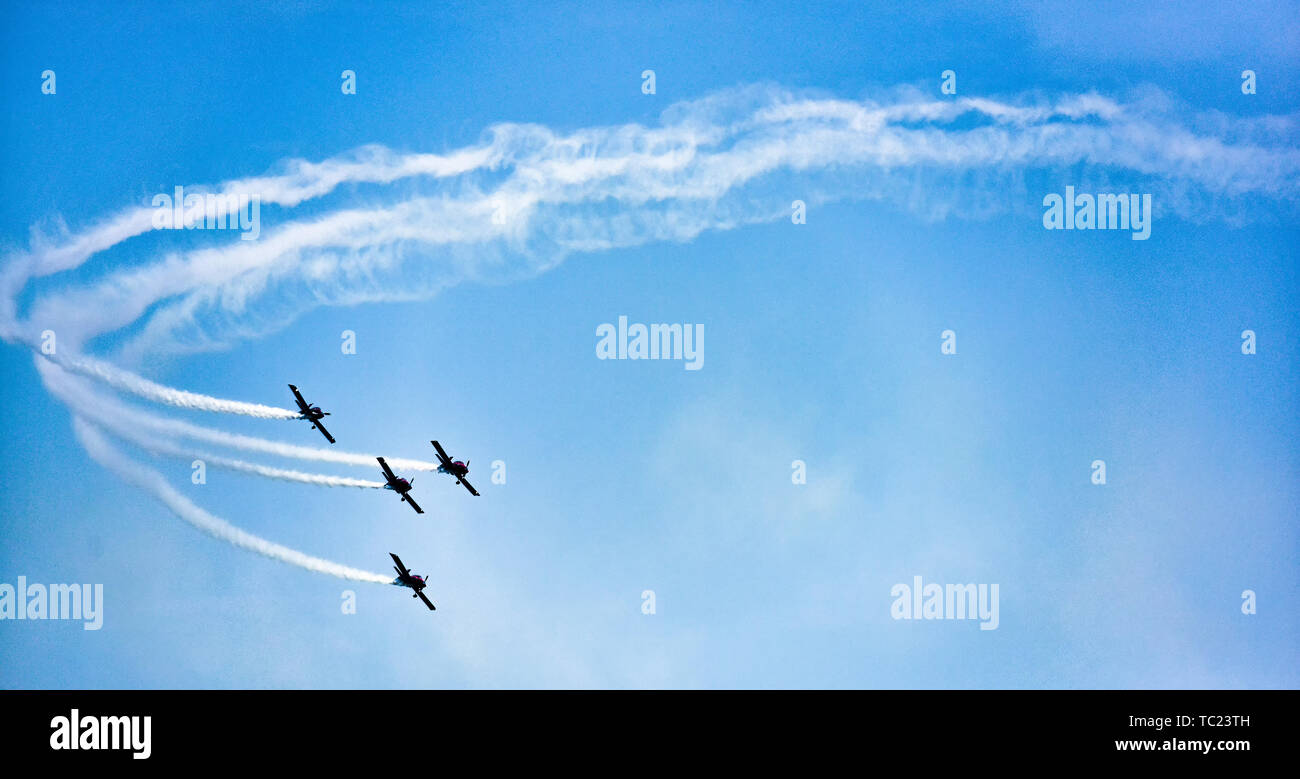 Aircraft formation in the sky Stock Photo - Alamy