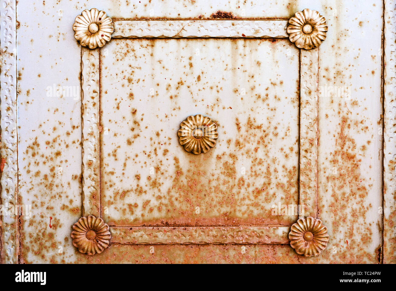 square metal frame with a pattern on a rusty wall. fence. background ...