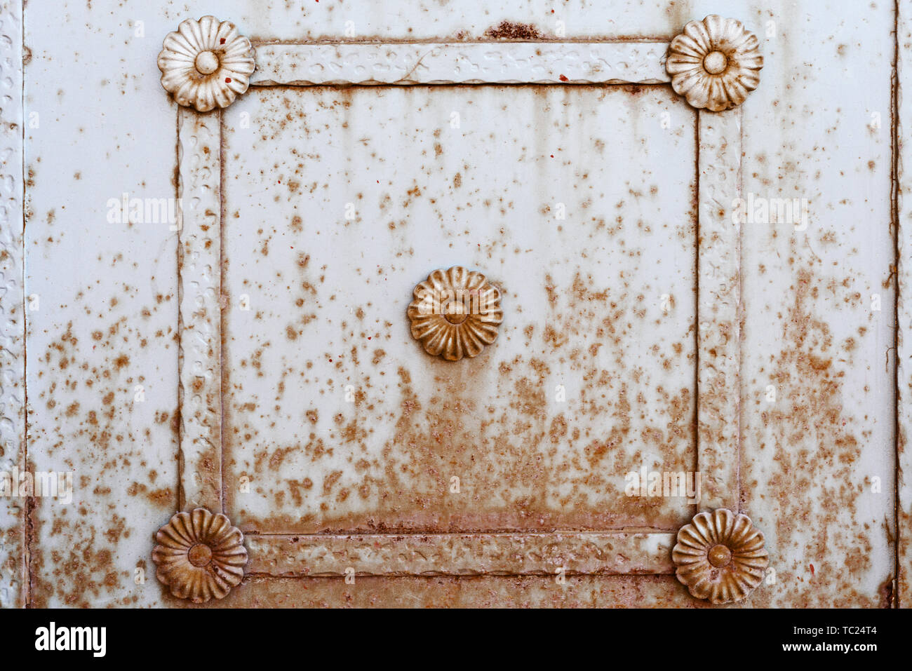 square metal frame with a pattern on a rusty wall. fence. background ...