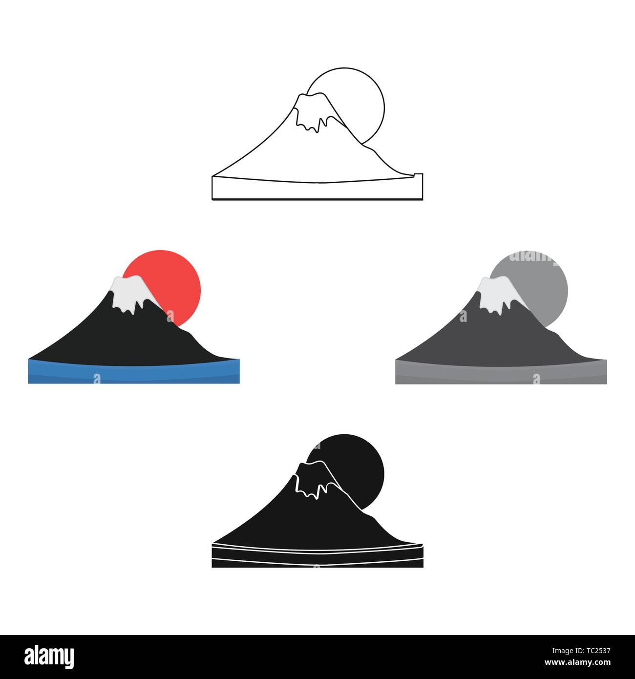 Mount Fuji icon in cartoon,black style isolated on white background ...