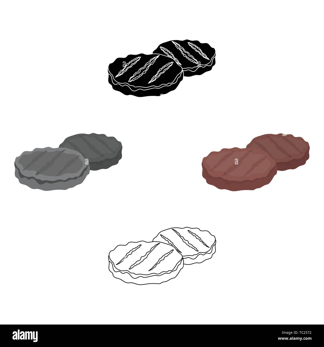 Grilled patties icon in cartoon,black style isolated on white ...