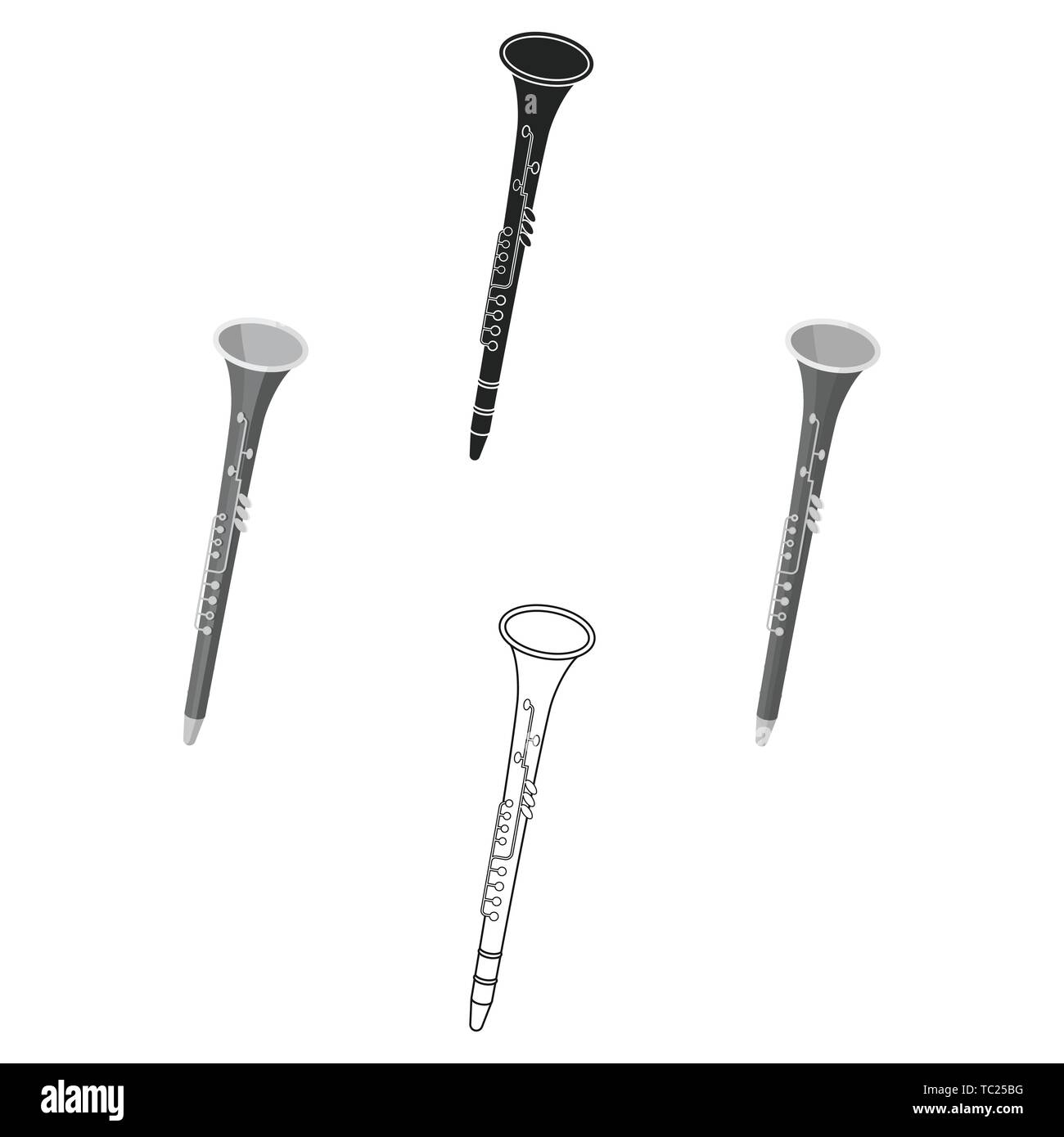 Oboe icon in cartoon,black style isolated on white background. Musical ...