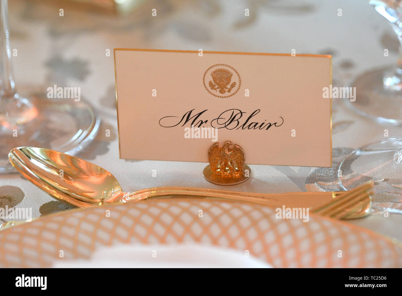 Tables are set for the Return Dinner at Winfield House, the residence ...