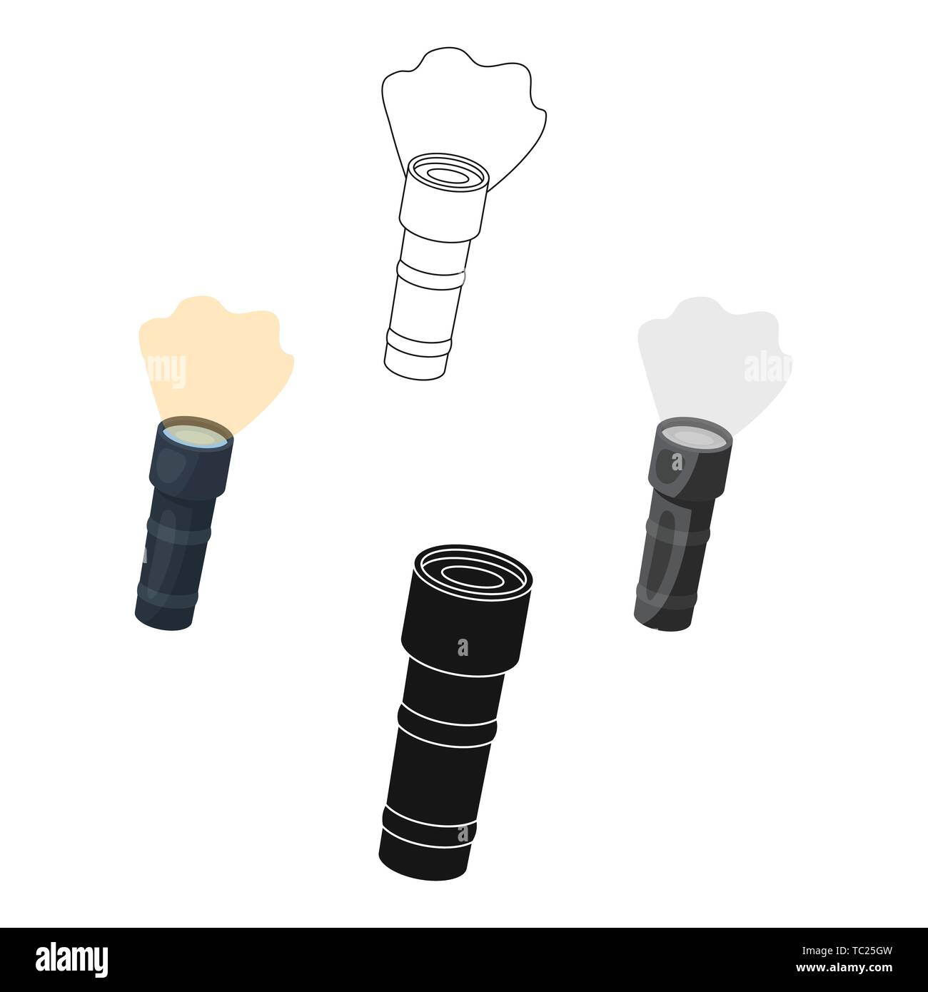 Flashlight icon in cartoon,black design isolated on white background ...