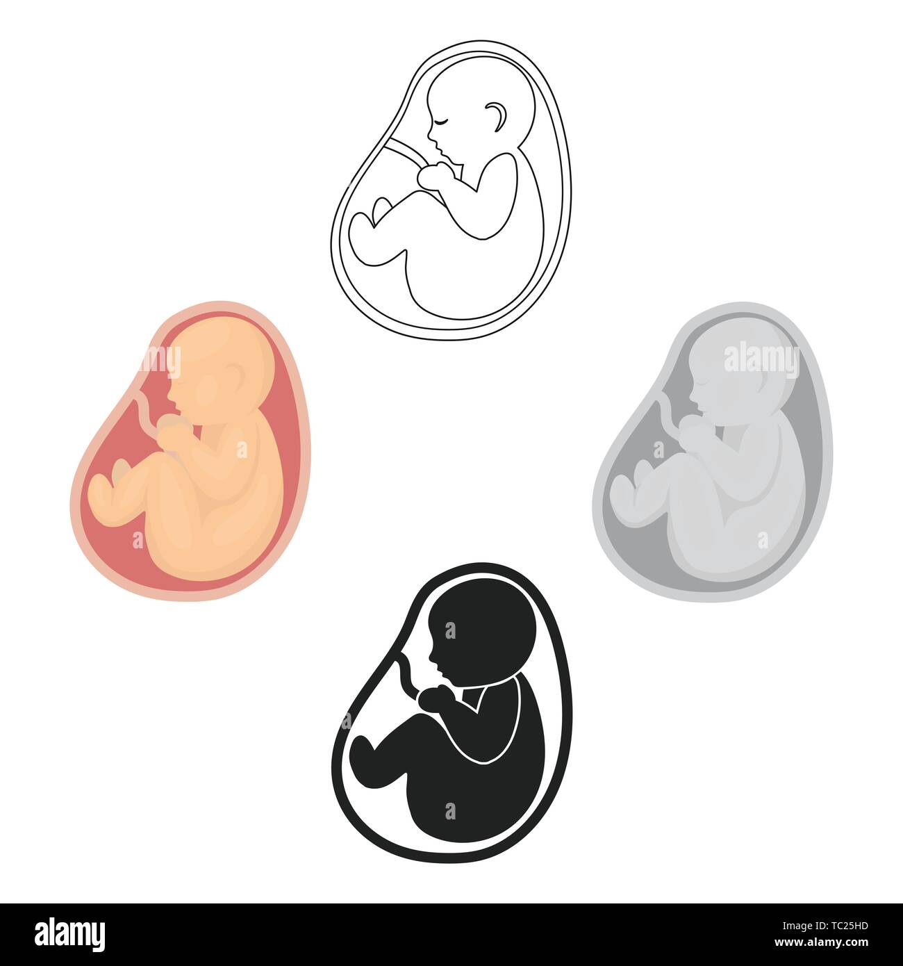 Fetus icon in cartoon,black style isolated on white background. Pregnancy symbol vector ...