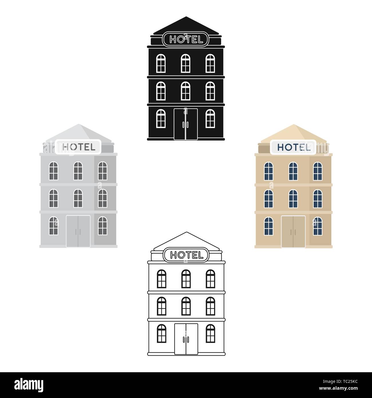 Hotel building icon in cartoon,black design isolated on white ...