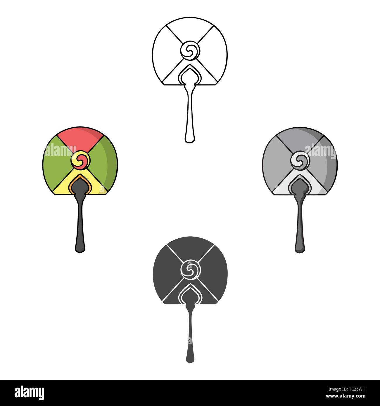 Korean hand fan icon in cartoon,black style isolated on white ...