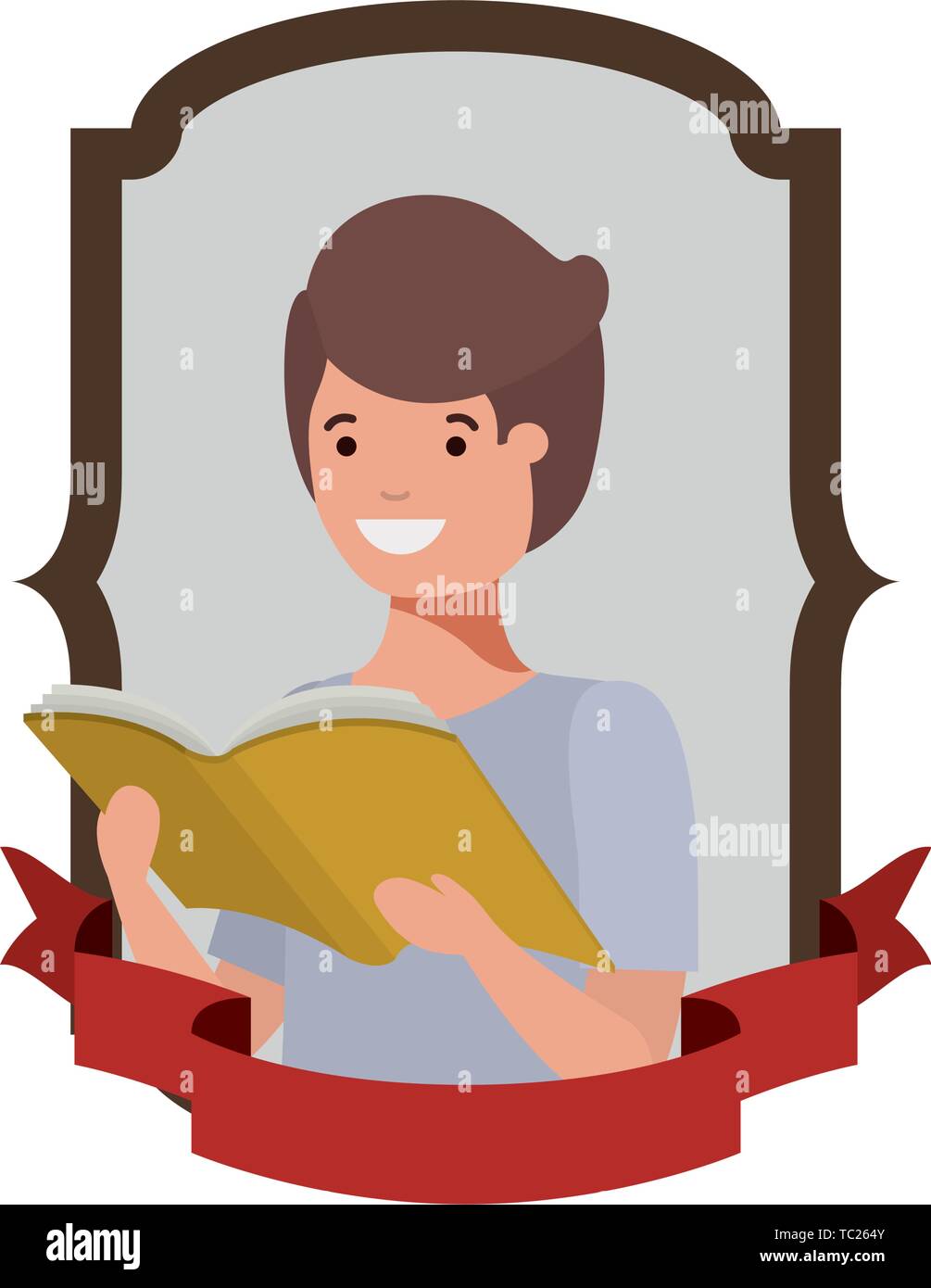 frame with student boy and reading book Stock Vector Image & Art - Alamy