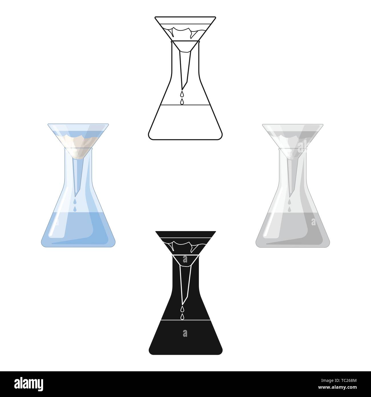 Filtration of water solution in a conical flask icon in cartoon,black ...