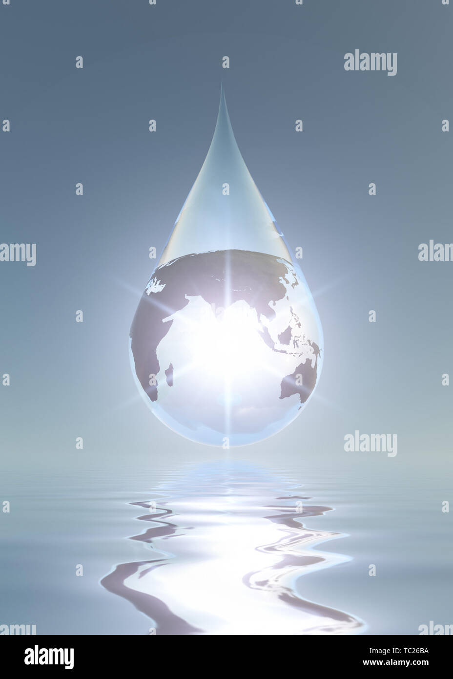 Symbolic environmental composition. World in drop of water Stock Photo ...